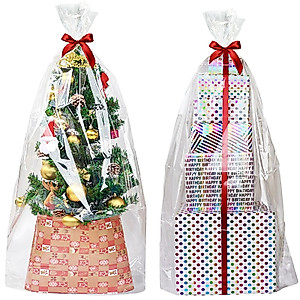 SYOGUA Extra Large Clear Cellophane Bags, 5 Pack 40" x 55" Jumbo Crystal Clear Gift Bags, 3 Mil Thick Huge Plastic Bags for Baskets Packaging, Cellophane Wrap Christmas Gift Bags
