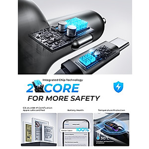 LISEN USB C 96W Super Fast Car Charger PD& QC3.0 with 5.3ft 36W Type C Coiled Cable,Car Phone Charger Adapter for iPhone 15 Pro Max Plus, Samsung Galaxy S24/S23/S22,Android, iPad Pro