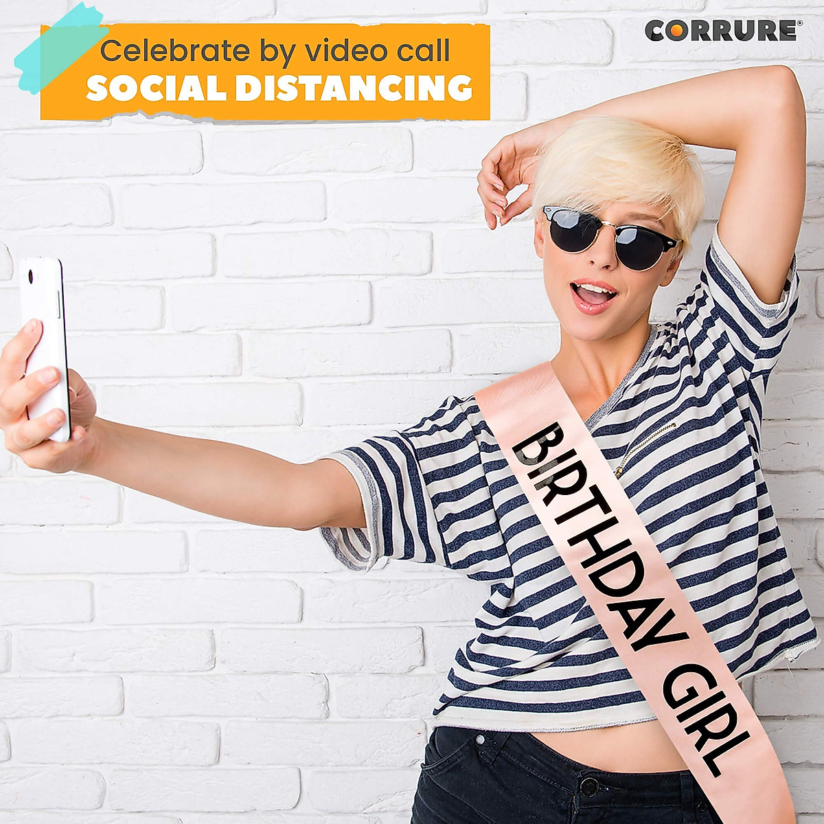 CORRURE 'Birthday Girl' Sash with Black Foil - Soft Satin Rose Gold Sash for Women - Birthday Sash for Happy 16th 18th 21st 25th 30th 40th 50th or Any Other Bday - Great Party Supplies and Decorations