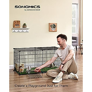SONGMICS Small Animal Playpen, Pet Cage with Top and Base, 2 Doors, Easy to Clean, Metal Wire Guinea Pig Pen for Rabbits, Hamsters, Hedgehogs, XL, 40.5 x 20 x 20 Inches, Black ULPI010B01