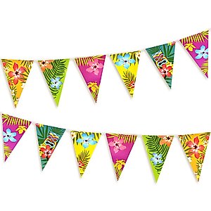 FEPITO 2 Pack Hawaiian Bunting Banners Luau Tropical Bunting 6 Meters for Summer Luau Tiki Beach Party Decorations