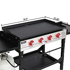 Royal Gourmet GB4000FC 36-Inch Gas Griddle with Cover, 4-Burner Flat Top Gas BBQ Grill with Top Cover Lid, Propane Fuelled, Outdoor Griddle Station with Folding Side Shelves and Legs, Black