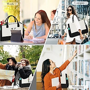 QLOVEA Initial Canvas Beach Tote Bag for Women,Monogrammed Present Tote Bag with Strap and Pockets, Personalized Birthday Wedding Gifts for Mom, Teacher, Friends, Bridesmaids, Nurse Letter L