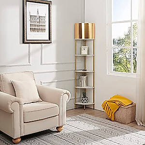 ROSEN GARDEN Corner Shelf Floor Lamp with USB Ports and Wireless Charging Station, Modern Dimmable Touch Control Floor Lamp, 4-Tier Tall Display Shelves Lamp for Living Room, Bedroom & Office