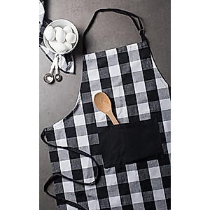 DII Unisex Buffalo Check Kitchen Collection, Classic Farmhouse Chef Apron, One Size, Black & White
