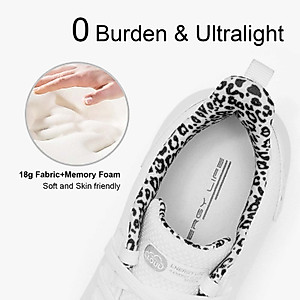 KOLILI Women Fashion Tennis Road Running Workout Shoes Lightweight Energycloud Soft Cushion Sneakers White Leopard Size 8