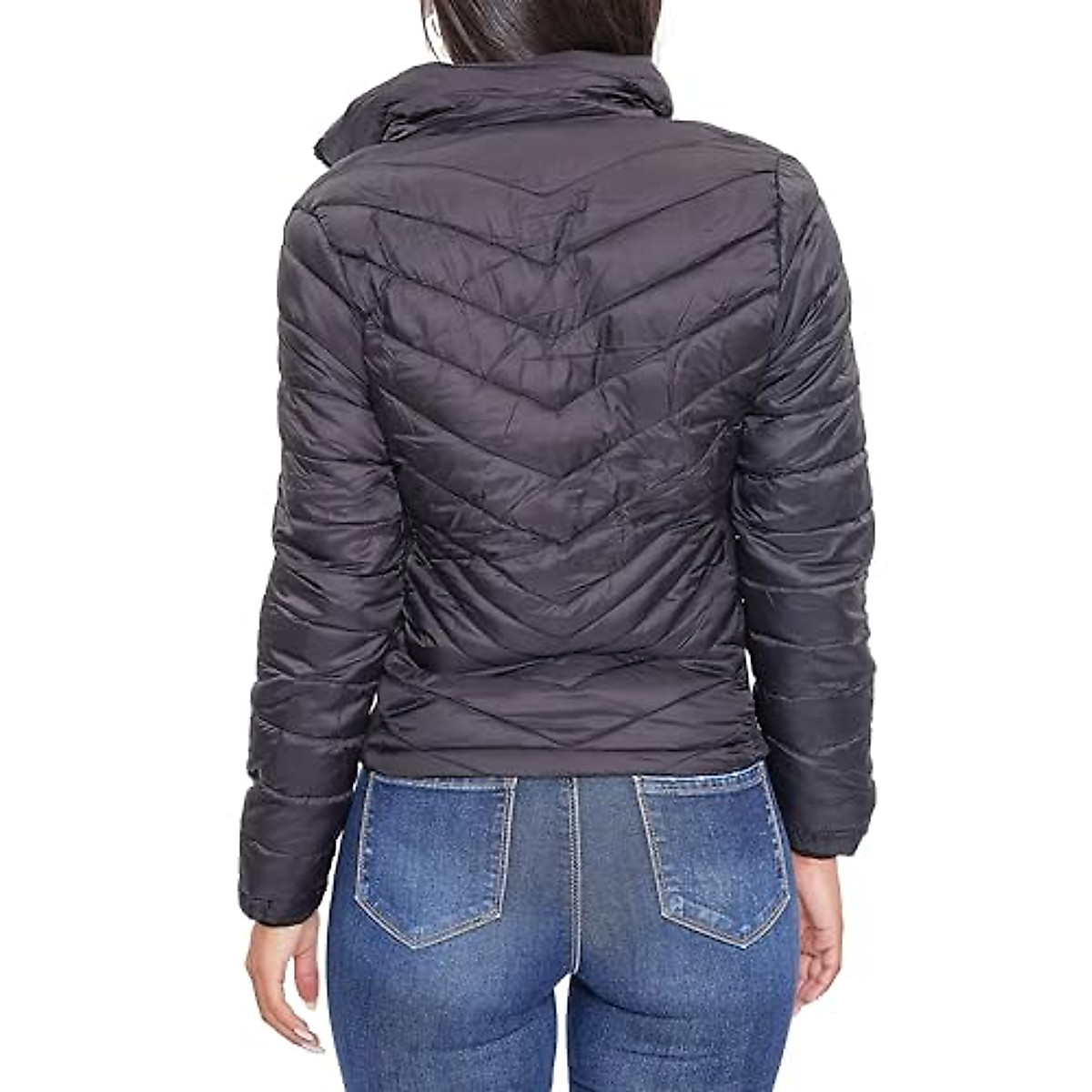 YMI Women's Junior Full Length Puffer Jacket With Detachable Sherpa Hood, BLACK, XL