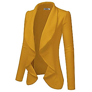 DOUBLJU Classic Draped Open Front Blazer Jacket for Women with Plus Size