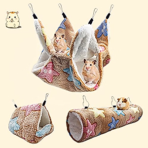 BISOZER 3 Pieces Small Pet Cage Hammock Set, Small Animals Cage Hammock Hanging Tunnel Rat House Sugar Glider Cage Accessories Set for Ferret Hamster Rat Toys Playing Sleeping (g)