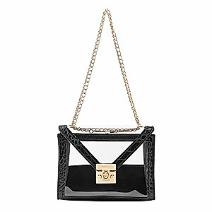 Ayliss Mini Clear Crossbody Purse Bag Crocodile 2 in 1 Transparent Shoulder Bag Clutch Clear Stadium Purse Handbags Chain (Mini,Black)