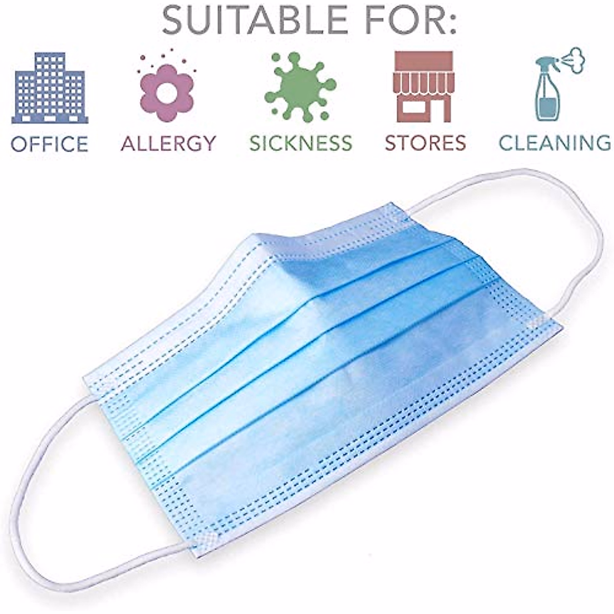 Perynt [Pack of 2000] Blue Disposable Face Masks Protective 3-Ply Breathable Comfortable Nose/Mouth Coverings for Home & Office Elastic Ear Loop 3-Layer Safety Shield for Adults/Kids. Bulk Face Mask.