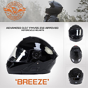 Milwaukee Helmets MPH9815DOT Breeze Gloss Black Advanced Motorcycle Modular Helmet Biker w/Drop Down Visor - Small