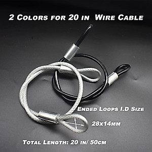 Bytiyar 4 pcs 20 inch (50cm) 5mm Thickness Galvanized Steel Wire Rope Lanyard Cable Tether Safety Strap with Braided Steel Rubber Coated and 2 Loops Black