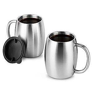 Stainless Steel Coffee Mug with Lid, Set of 2 - Premium Double Wall Insulated Travel Mugs - Shatterproof, BPA Free Spill Resistant Lids, Dishwasher Safe
