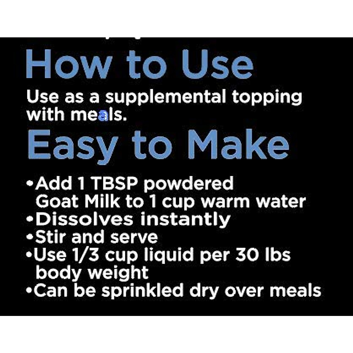 Nature's Diet Pet Dried Whole Cream Goat Milk for use as High Protein, Hypoallergenic Digestion, Nutrition and Anti-inflammatory Powdered Instant Meal Topper (16 oz = 53 Cups or 159 Servings)