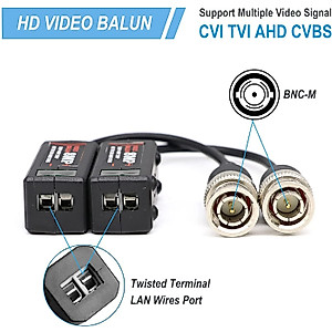 ANLINK 4 Pairs 4K 8MP HD Passive Video Balun Connectors, CCTV BNC Passive Video Balun Transceiver for BNC Male Cable via CAT5/5E/6 Twisted Pair Transmitter CCTV Camera System (4 Pairs, Screw Type)