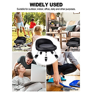 Lanstics Low Roller Seat Stools on Wheels Chair Leather Cushion Roller Seats with Back Rest Small 360 Rotating Rolling Stool Seats for Home Office Fitness Round Rolling Seat (Black)