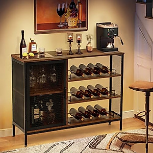 GAOMON Wine Bar Cabinet, FreeStanding Wine Rack Table, Liquor Cabinet with Glass Holder, Floor Bar Cabinet for Liquor and Glasses for Home Kitchen Dining Room