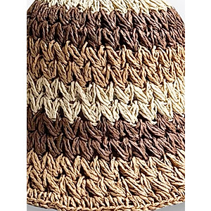 Verdusa Women's Floral Appliques Crochet Bucket Hats Cute Knitted Fishing Hat Outdoor Cap Coffee Brown One-Size
