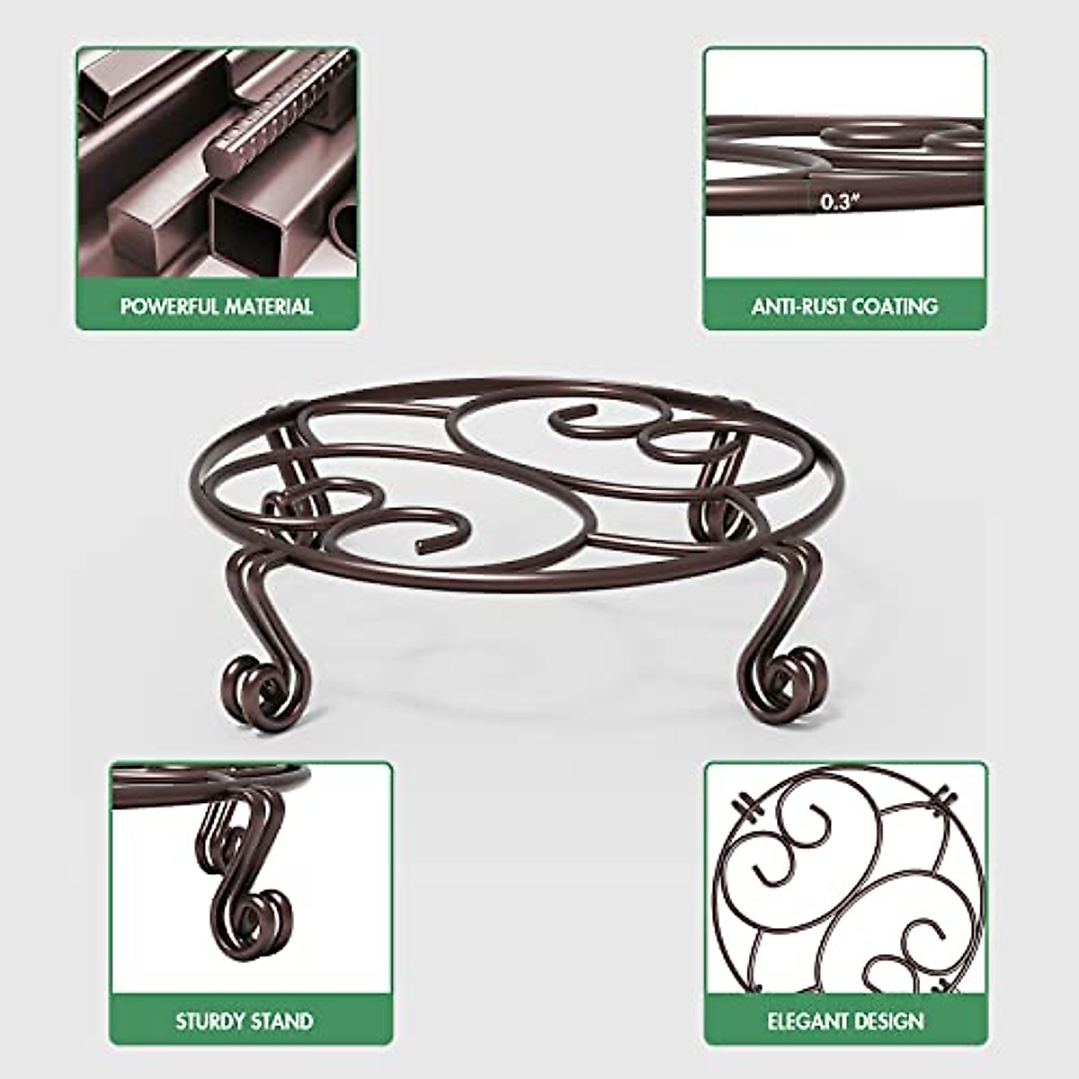 Yimobra Metal Plant Stand for Flower Pot 2 Pack Heavy Duty Potted Holder Indoor Outdoor Metal Rustproof Iron Garden Container Round Supports Rack for Planter (2PC Brown,11.8 Inches)