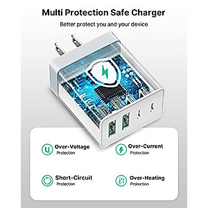 USB C Wall Charger, Aioneus 40W 4-Port Fast Charging Block USB C Charger Dual Port PD+QC Wall Plug Multiport Type C Charger Block for iPhone 14 13 12 11 Pro Max XS XR 8 7, iPad, Samsung Phone, Tablet