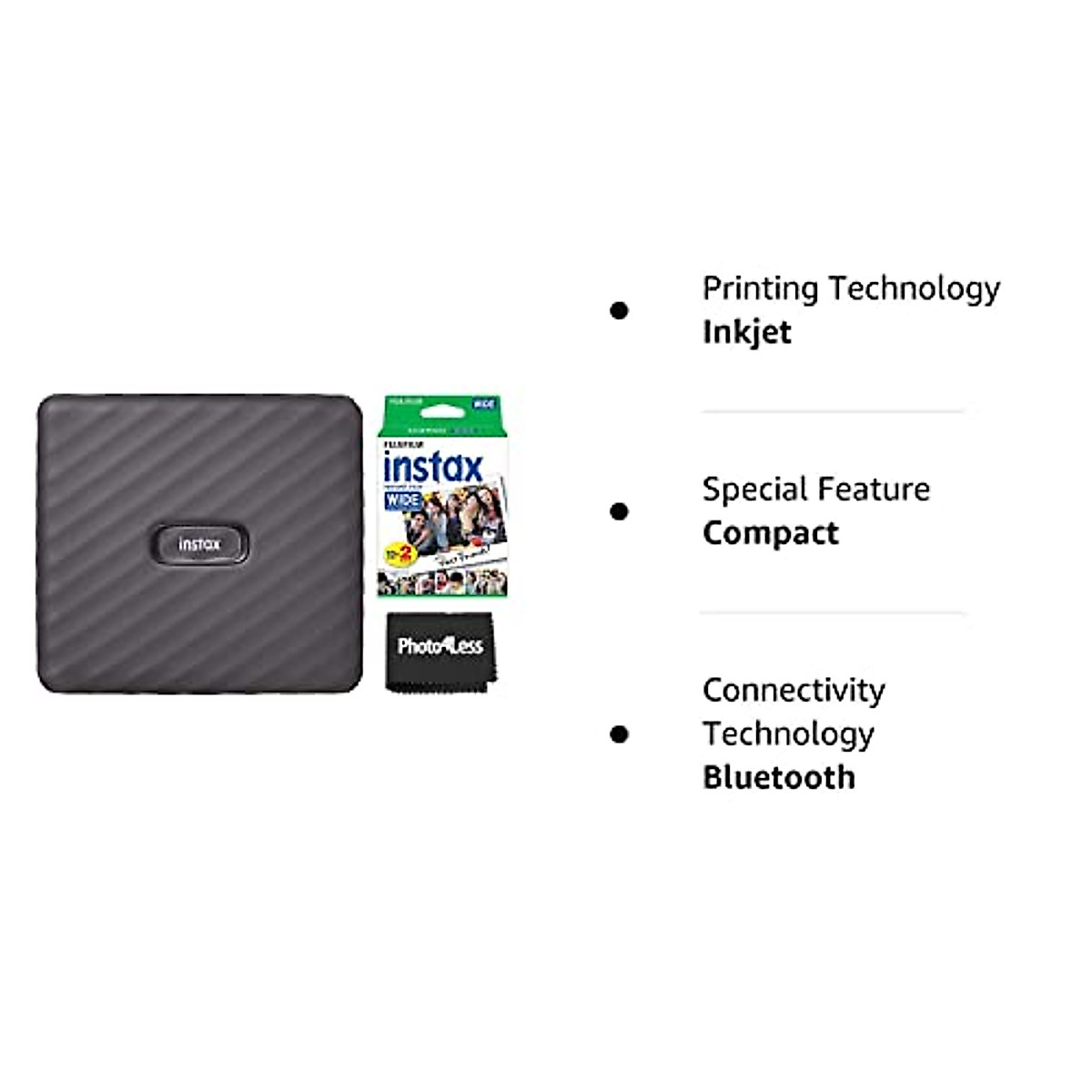 Fujifilm Instax Link Wide Printer Mocha Grey + Wide Twin Pack Instant Film + Cloth