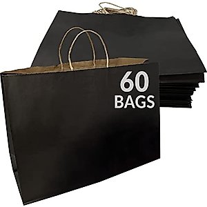 Reli. (60 Pcs Paper Shopping Bags, Black | 16x6x12 | Large Paper Bags with Handles | Strong Large Shopping for Boutique | Kraft | Use for Take Out/To Go, Retail,Restaurant (Twist Handles)