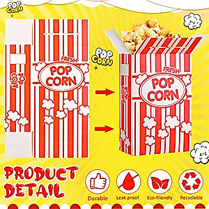 200 Pieces Mini Popcorn Box 1 oz Red and White Striped Popcorn Containers Collapsible Disposable Popcorn Cup Buckets Bulk Movie Theater Carnival Birthday Party Supplies, 6 x 4 x 2 Inches