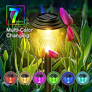 ENSLI Solar Pathway Lights, 8 Pack Bright Color Changing/Warm White Solar Lights Outdoor Waterproof Solar Garden Lights, Outdoor Lights Solar Powered Landscape Path Lights for Yard, Walkway, Lawn