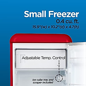 Commercial Cool CCRR4LR 4.0 Cu. Ft Freezer, Vintage Style 1 Slide-Out Glass Shelf and Crisper Cover, Retro Fridge,Red Refrigerator
