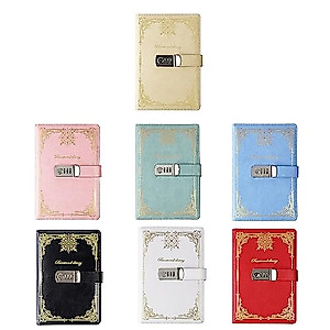 LIANXUE Vintage Leather Journal with Combination Lock Digital Password Journal with Bookmark Pen Loop Retro Privacy Notebook