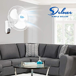Simple Deluxe 16 Inch Wall Mount Fan with Remote Control, 3 Oscillating Modes, 3 Speed, Timer