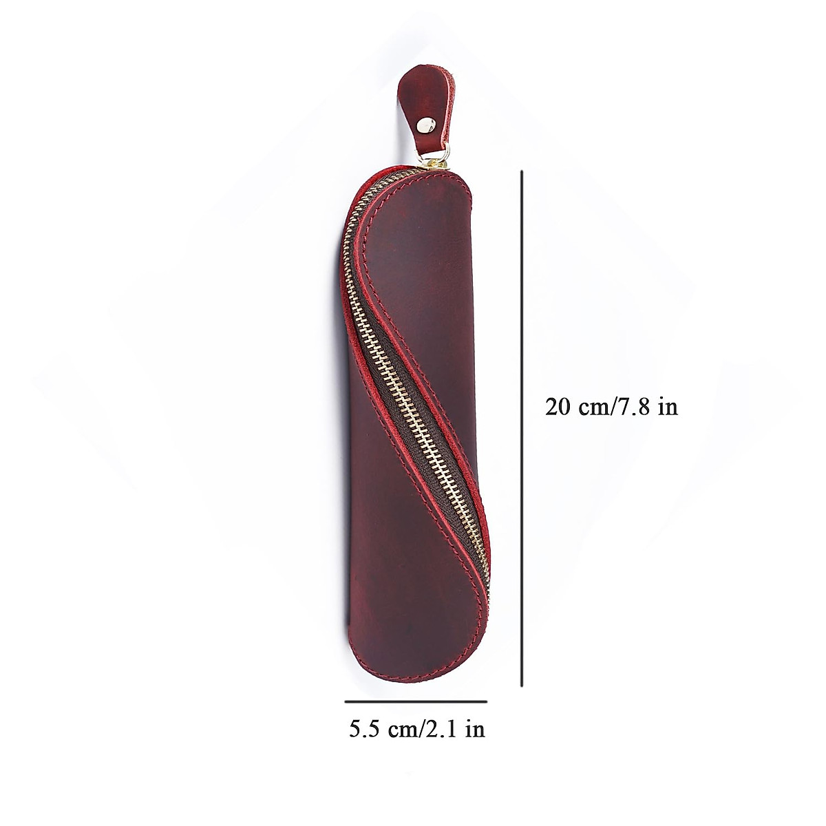 PTGMH Leather Pencil Case Crazy Horse Leather Zipper Pencil Pouch S Shape Pen Holder and Organizer Pencil Bag Leather Pen Case for Office