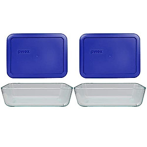 Pyrex (2 7210 Glass Dishes & (2) 7210-PC Cadet Blue Lids
