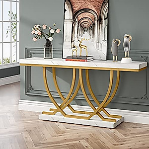 Tribesigns 59 Inch Modern Console Table, Faux Marble Entryway Table Gold Sofa Table Behind The Couch, Luxury Hallway Table Accent Table for Living Room, Entrance, Foyer, White and Gold