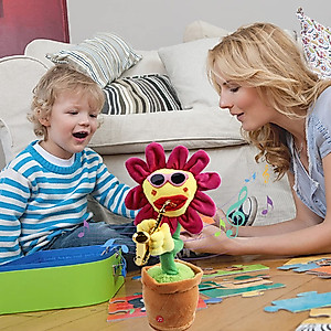 GESKS Toy Repeats What You Say Singing Dancing Talking Recording Glowing Sunflower Soft Plush Flower Musical Saxophone Happy Birthday Song for Baby Kids Adults(Pink)