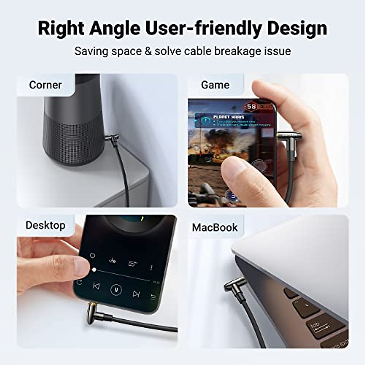 UGREEN Headphone Extension Cable with MIC 4 Pole 3.5mm Extension TRRS Jack Stereo Extender Cord Right Angled Compatible with Gaming Headset Earphone, Switch Lite PS4, TV PC Car, Speaker, 6FT