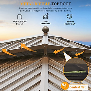 YOLENY 12'x16' Hardtop Gazebo with Double Galvanized Steel Roof, Pergolas Aluminum Frame, Curtains and Netting Included, Metal Outdoor Gazebos for Patios, Garden, Lawns, Parties