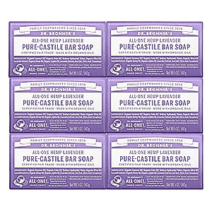 Dr. Bronner's - Pure-Castile Bar Soap (Lavender, 5 ounce, 6-Pack) - Made with Organic Oils, For Face, Body and Hair, Gentle and Moisturizing, Biodegradable, Vegan, Cruelty-free, Non-GMO