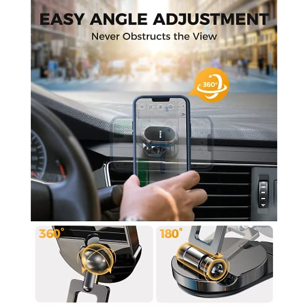 Anwas Magnetic Car Phone Holder Mount Alloy Folding Magnetic Car Phone Holder for Car Dashboard, 360° Adjustable Hands Free Car Phone Holder Mount Fit All iPhones, Samsung, etc
