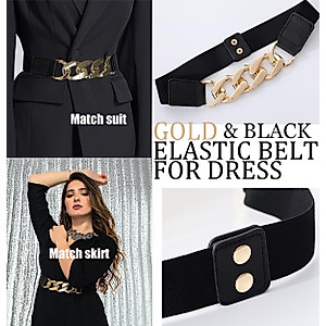 TOSGMY 3 Pieces Gold Metal Belt for Women Elastic Metal Waist Strap Stretch Belt for Women Gold Belt Adjustable Waistband