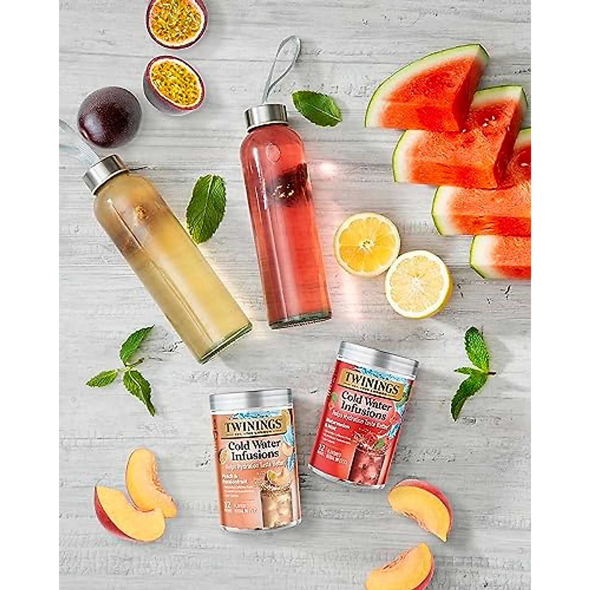 Twinings Cold Infuse Water Enhancer Tea Sampler, Strawberry-Lemon, Mango-Passionfruit, Watermelon-Mint, 12 Count (Pack of 3)