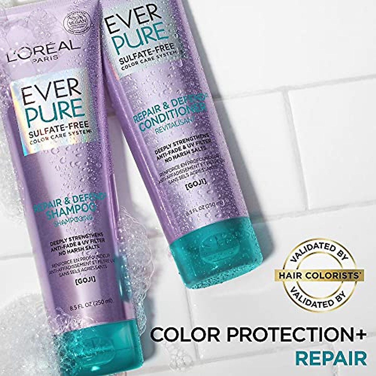 L'Oreal Paris EverPure Repair and Defend Sulfate Free Conditioner for Color-Treated Hair, Strengthens and Repairs Damaged Hair, with Goji, 8.5 Fl; Oz (Packaging May Vary)