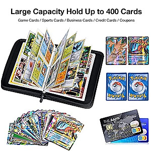 LIUDU Card Binder 4-Pocket,400 Pockets Game Cards with 50 Sleeves,Trading Card Collection Zipper Binder Holder for Kids Gifts (Black 400Pockets)