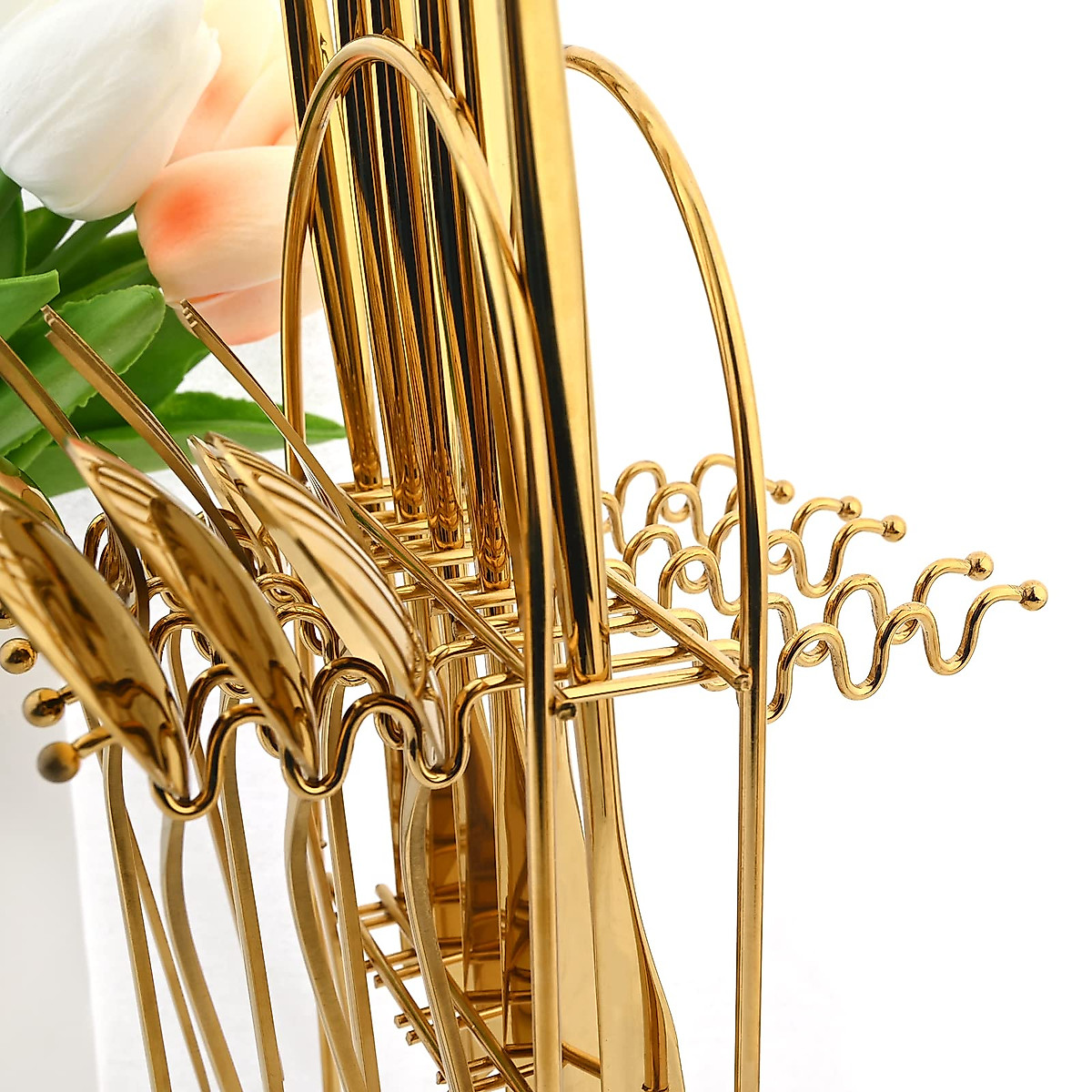 Snplowum 1 Pcs Gold Stainless Steel Cutlery Stand, Holds 24pcs Silverware Cutlery, Hanging Flatware Storage rack, 8.82oz