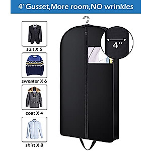 AOODA 43" Gusseted Suit Bags for Closet Storage Hanging Garment Bags for Men Travel Coat Clothes Cover with Handles (5 Packs)