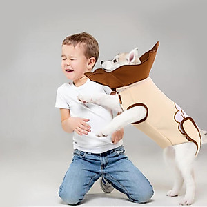 SAWMONG Dog Surgery Recovery Suit with Foldable Cone, Stretch & Cotton Dog Spay Surgical Suit for Female Dogs, After Surgery Dog Onesie with Adjustable Rear Flap, Medium