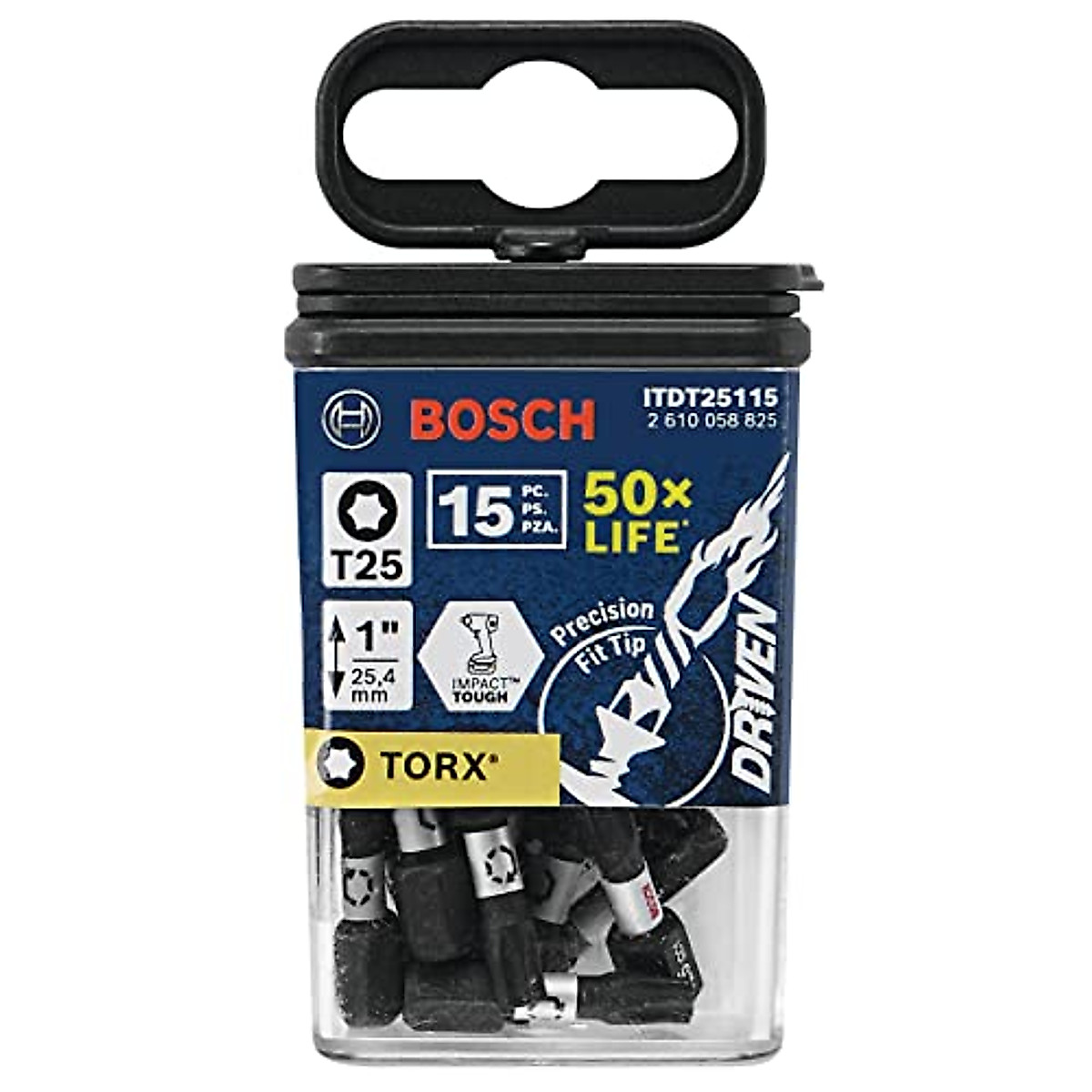 BOSCH ITDT25115 15-Pack 1 in. Driven Torx #25 Impact Tough Screwdriving Insert Bits