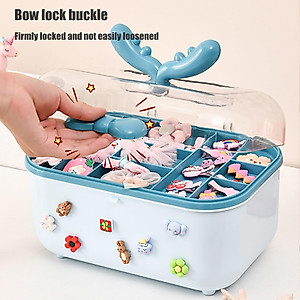 Girls Hair Accessories Storage Box, Cute Hair Accessories Organizer, Jewelry Box with Upper and Lower Layers, Deer Horn Handle, Bow Switch Girls Multipurpose Organizer and Portable Storage Box (Pink)