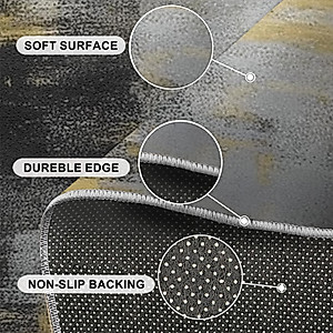 LEGENOB Washable Rugs 2x3 Retro Gold Leaf Pattern Black Area Rug ，Abstract Gradient Black Grey Rug for Living Room ，Anti-Slip Washable Rugs ，Apply to Bedroom Kitchen Dining Room Home Decoe